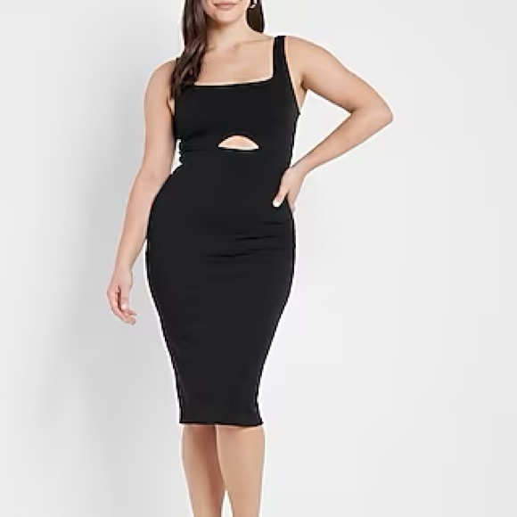 Express | Dresses | Black Express Square Neck Sheath Midi Dress | Poshmark